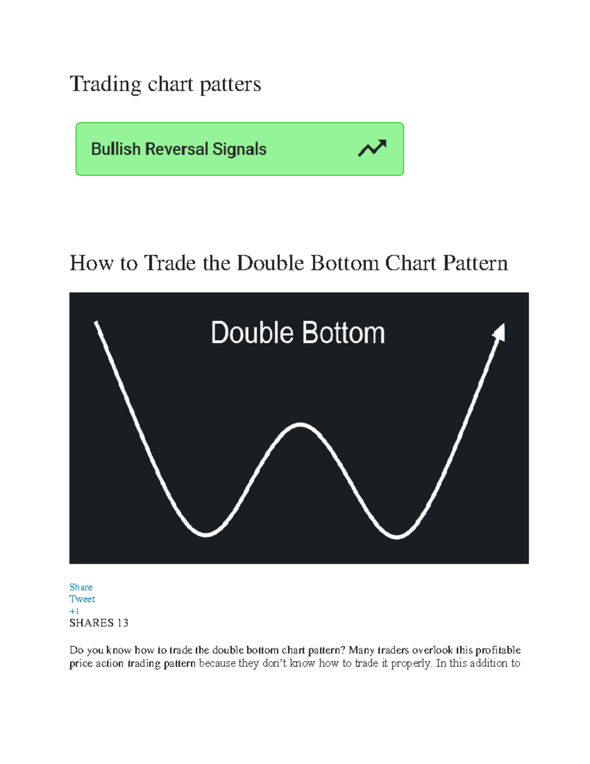 Trading chart patters How to Trade the Double Bottom Chart Pattern ...