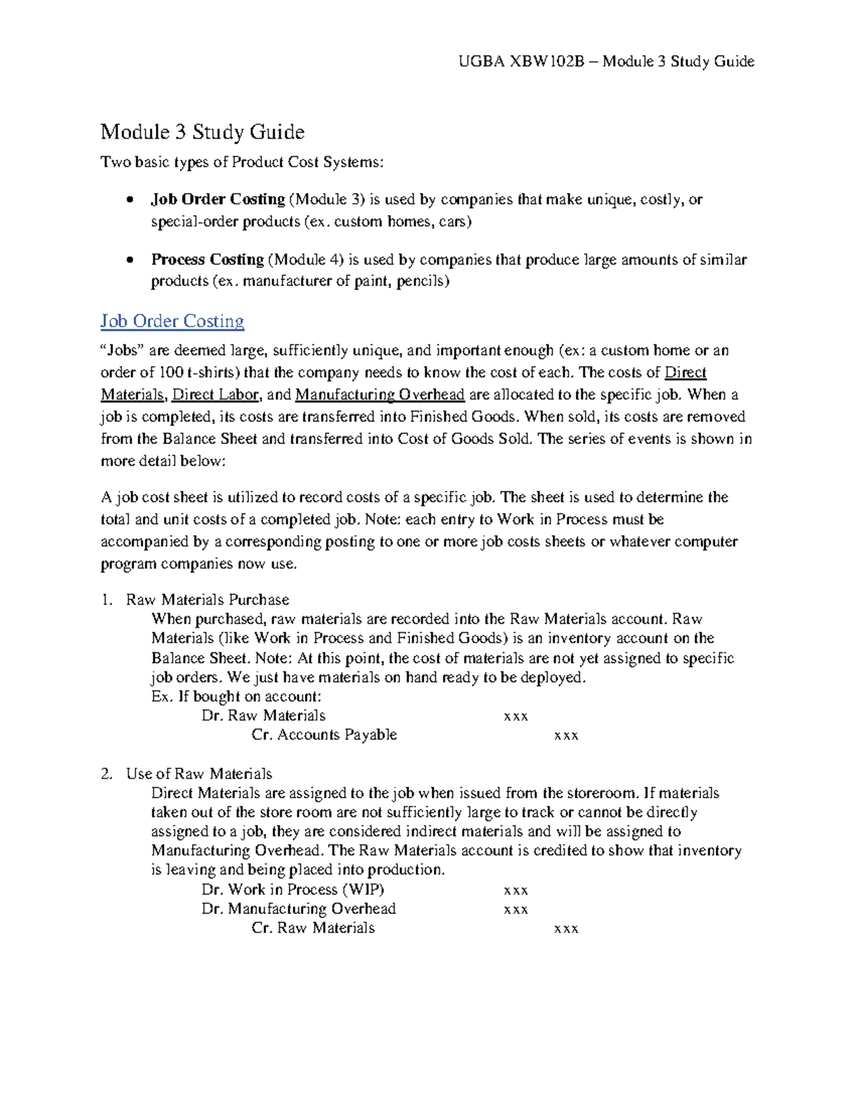 Module 3 Study Guide - Summary Managerial Accounting - UGBA XBW102B ...