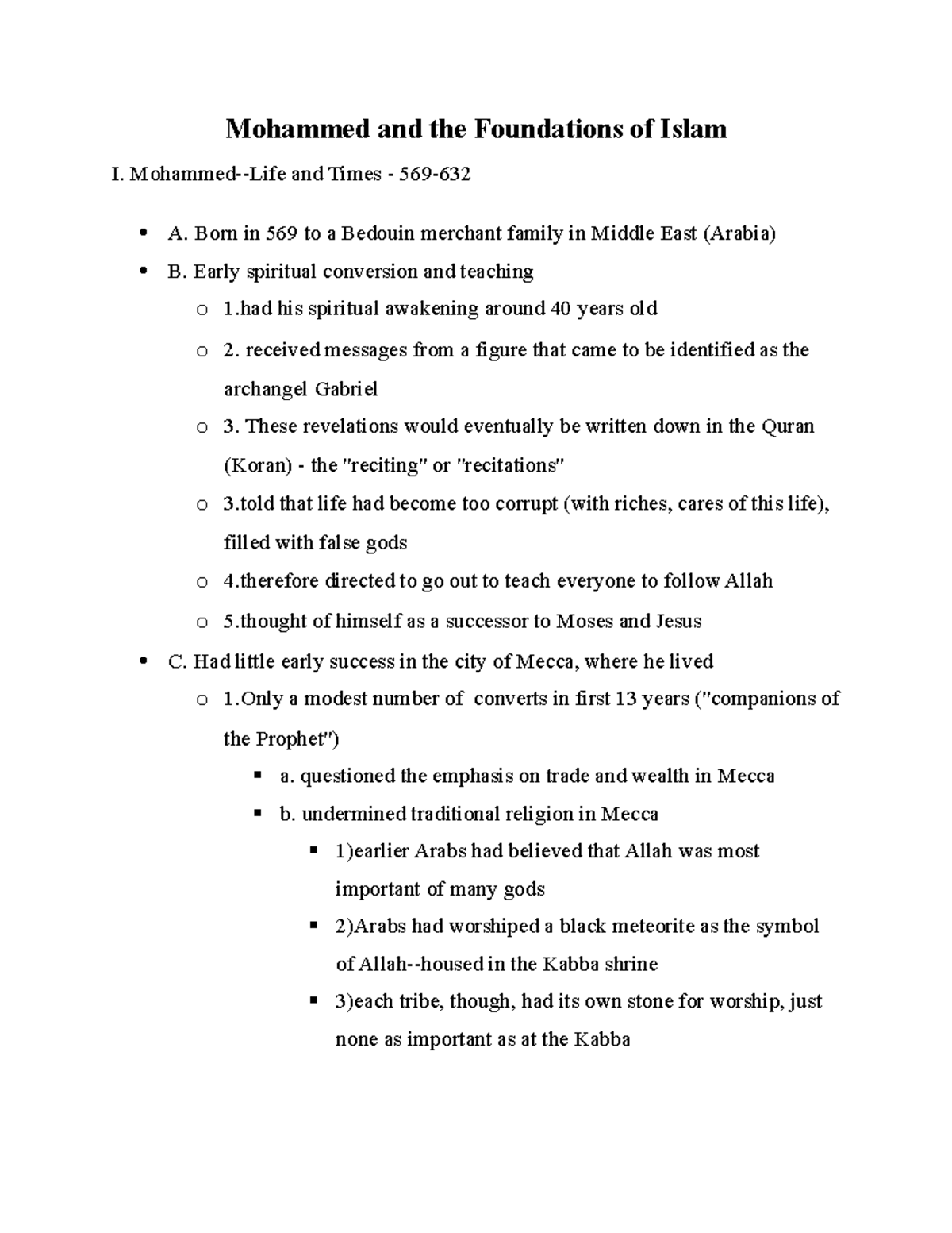 Mohammed and the Foundations of Islam - Mohammed-Life and Times - 569 ...