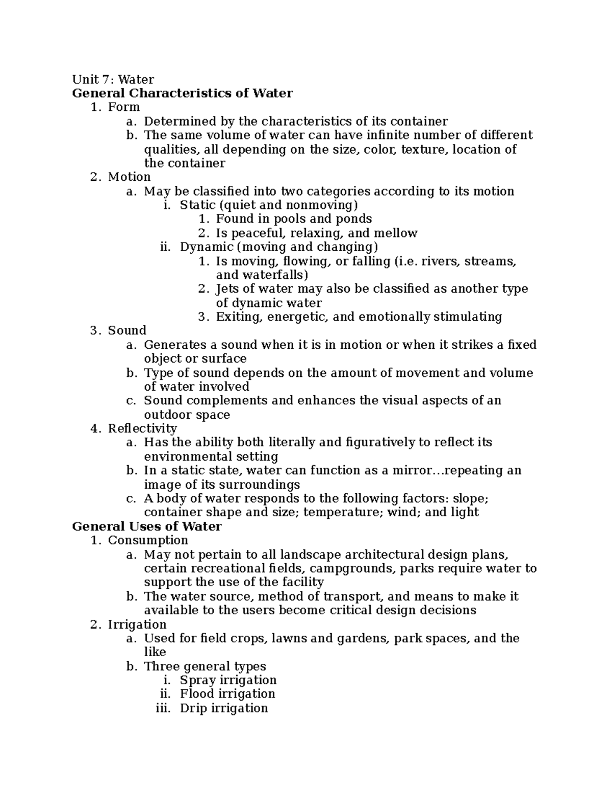 LAR 201 - Unit 7 - Prof. Farhad Atash - Unit 7: Water General ...