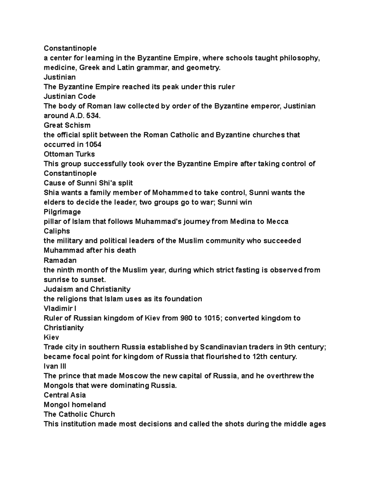 World history-2 - words and descriptions - Constantinople a center for ...