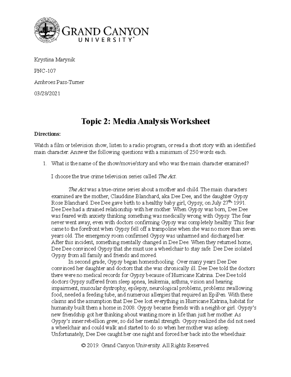 PCN107.T2 Media Analysis Worksheet - Krystina Marynik PNC- Ambroes Pass ...