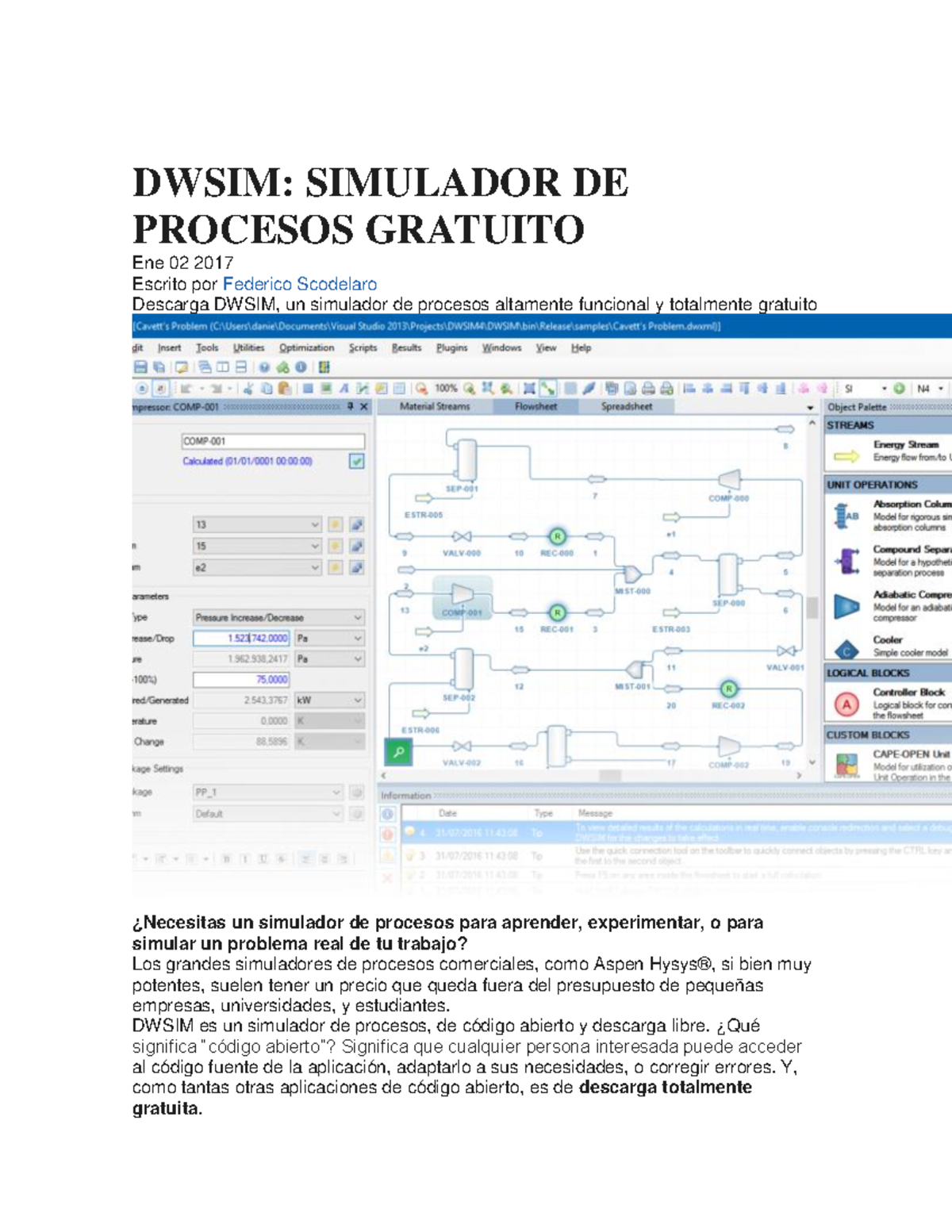 Sofware Simulación Gratuito - DWSIM: SIMULADOR DE PROCESOS GRATUITO Ene ...