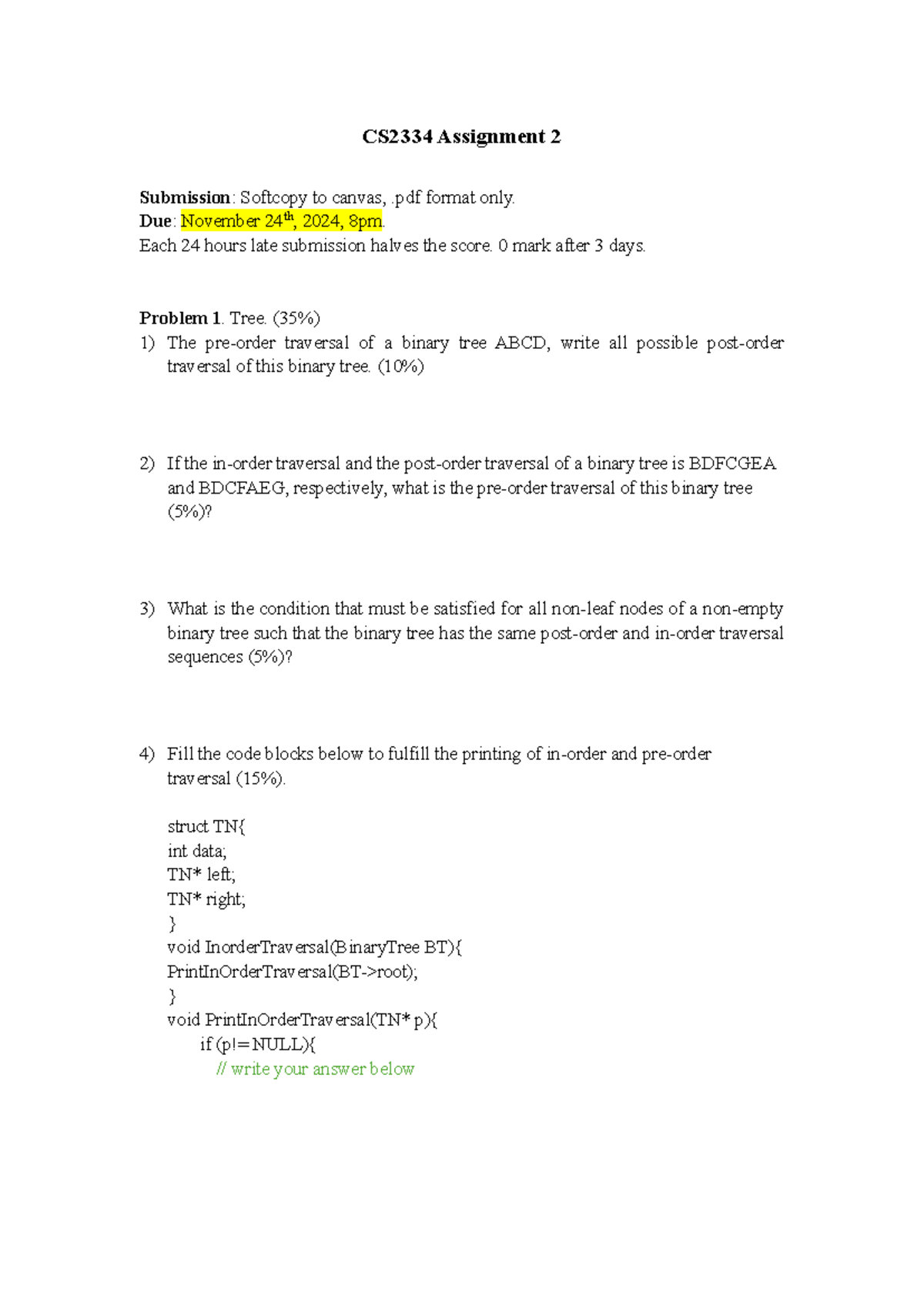 CS2334 Assignment 2 - two - CS2334 Assignment 2 Submission: Softcopy to canvas, .pdf format only ...