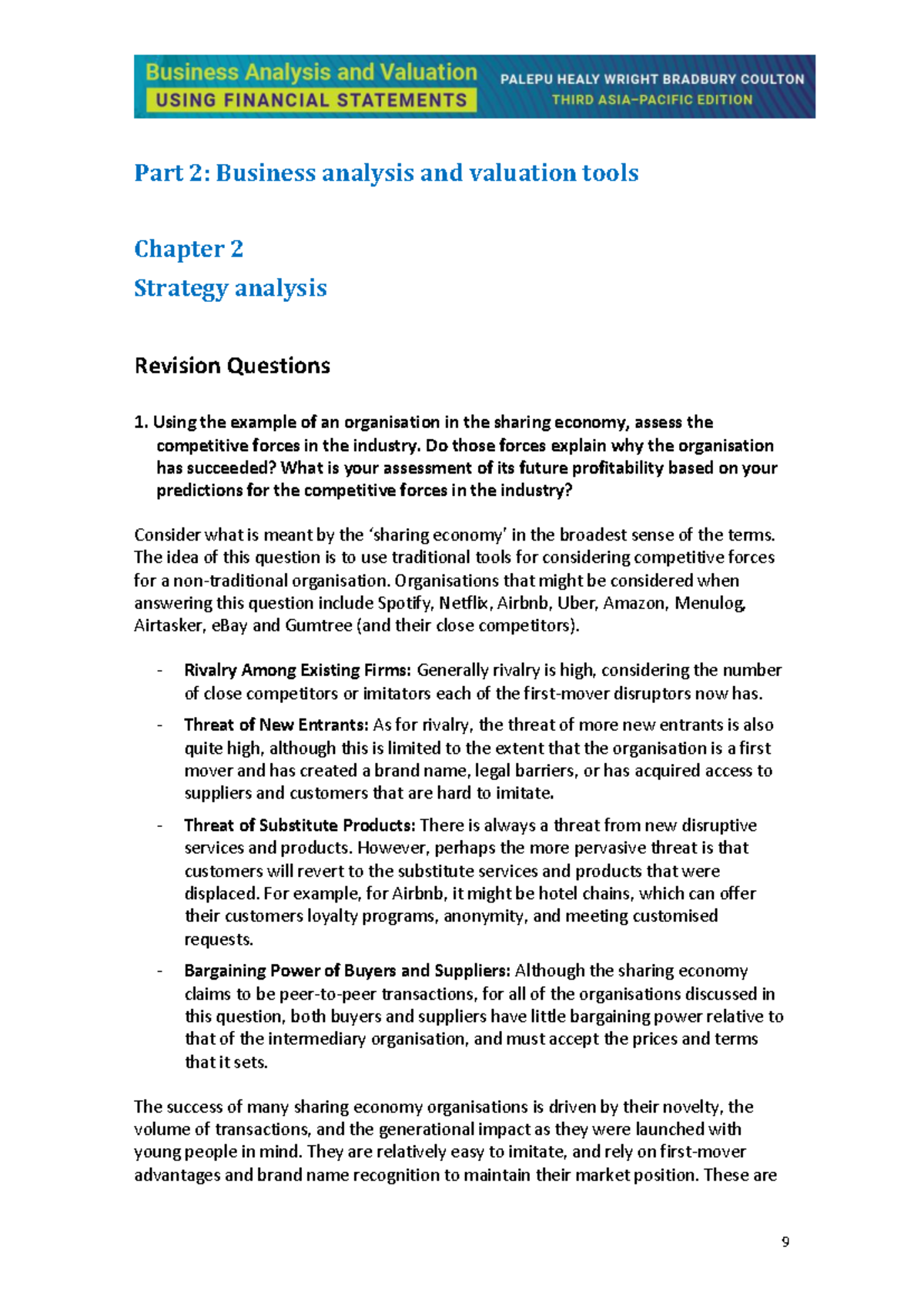 Palepu Ch02 Revision Q&A - 9 Part 2: Business analysis and valuation tools Chapter 2 Strategy ...