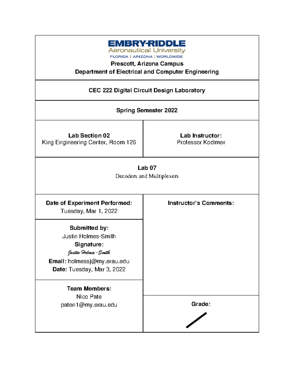 CEC222 Laboratory 7 - Decoders and Multiplexers - CEC222 - Studocu