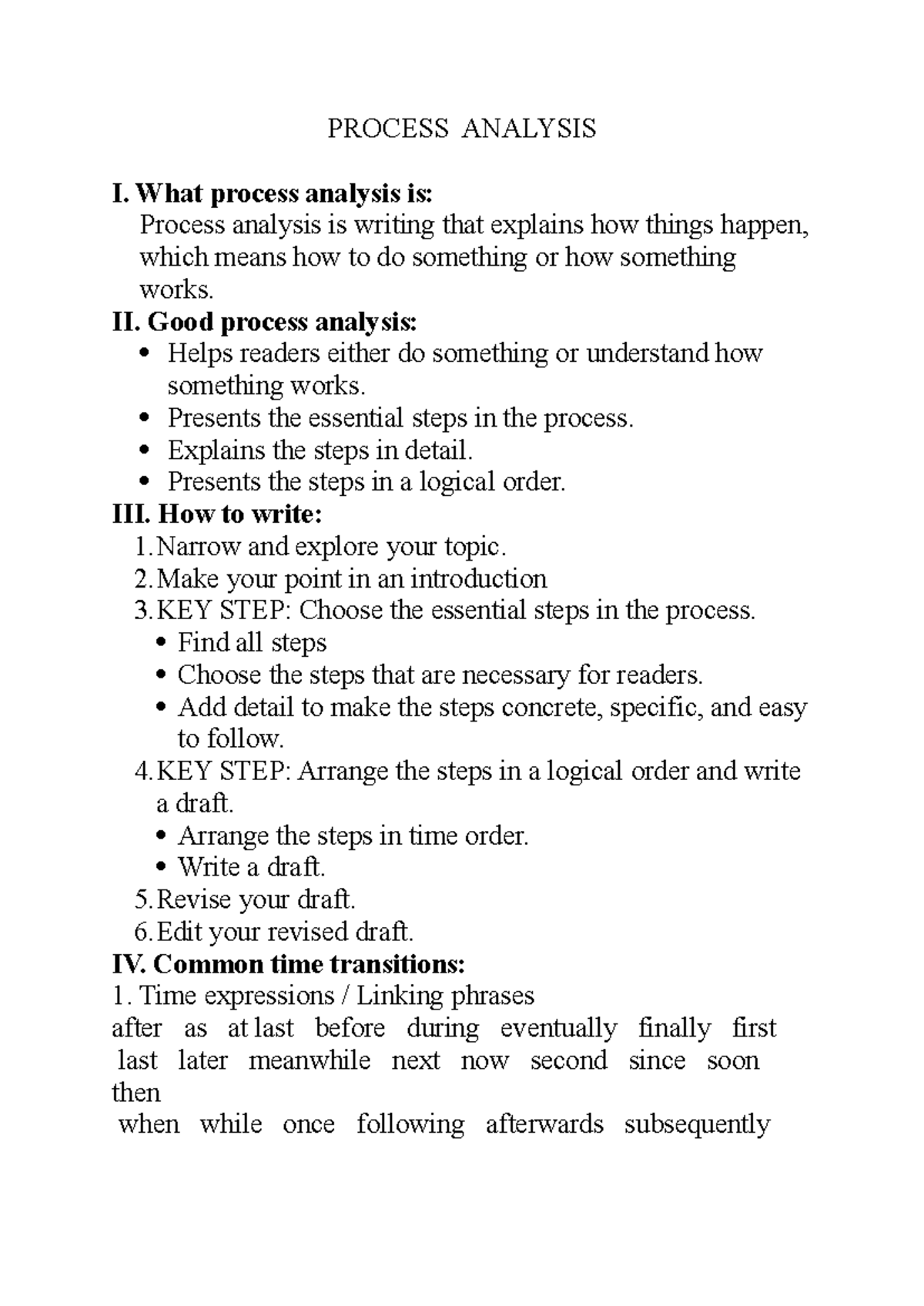 1 process analysis essay - PROCESS ANALYSIS I. What process analysis is ...
