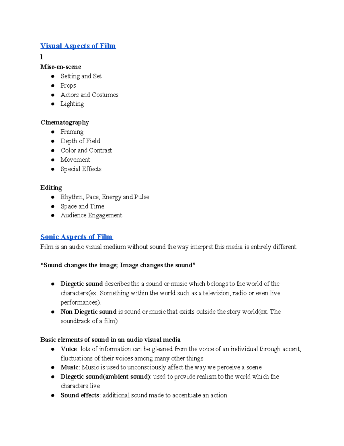 Copy of Film Notes - Film 1101 - Carleton - Studocu