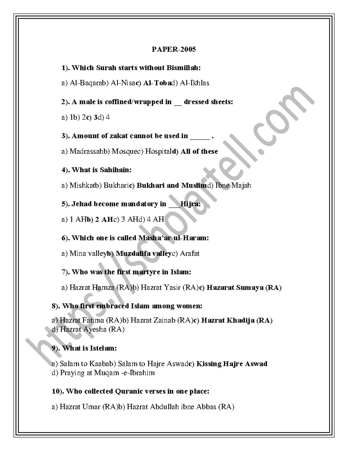 Islamic Studies General MCQs - PAPER- 1). Which Surah starts without ...