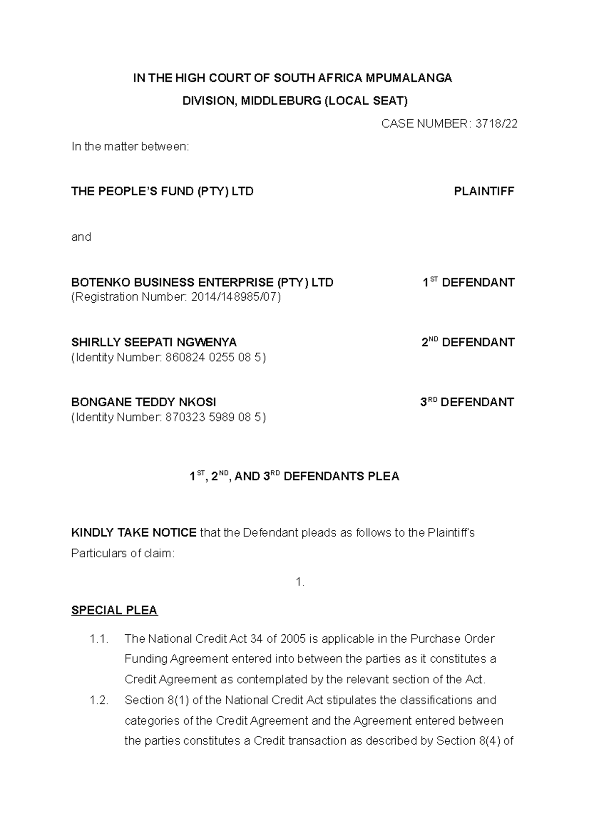 IN THE HIGH Court OF South Africa Mpumalanga - IN THE HIGH COURT OF ...
