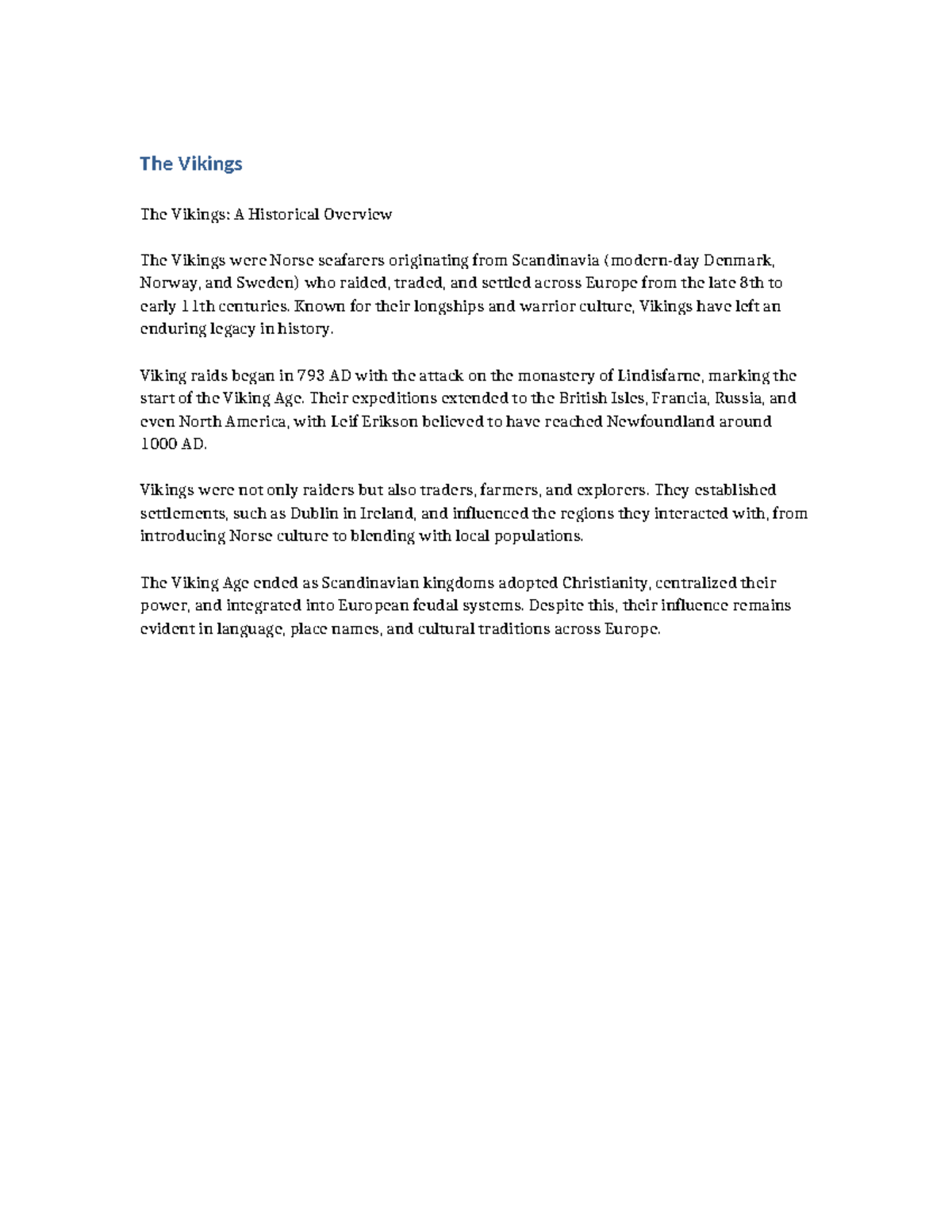 Vikings History - lecture notes - The Vikings The Vikings: A Historical ...