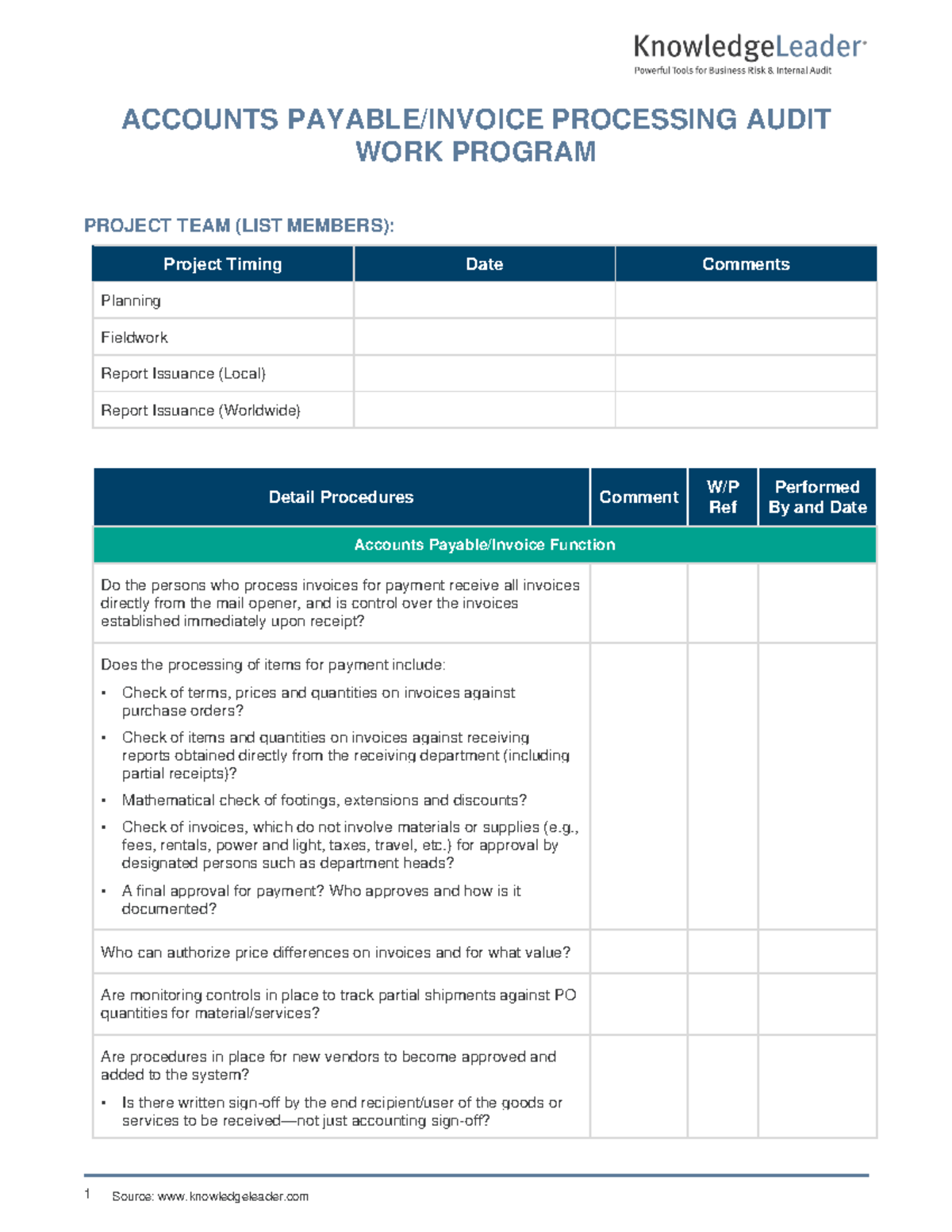 13.1. LA 6 Accounts Payable Invoice Processing Audit Work Program ...