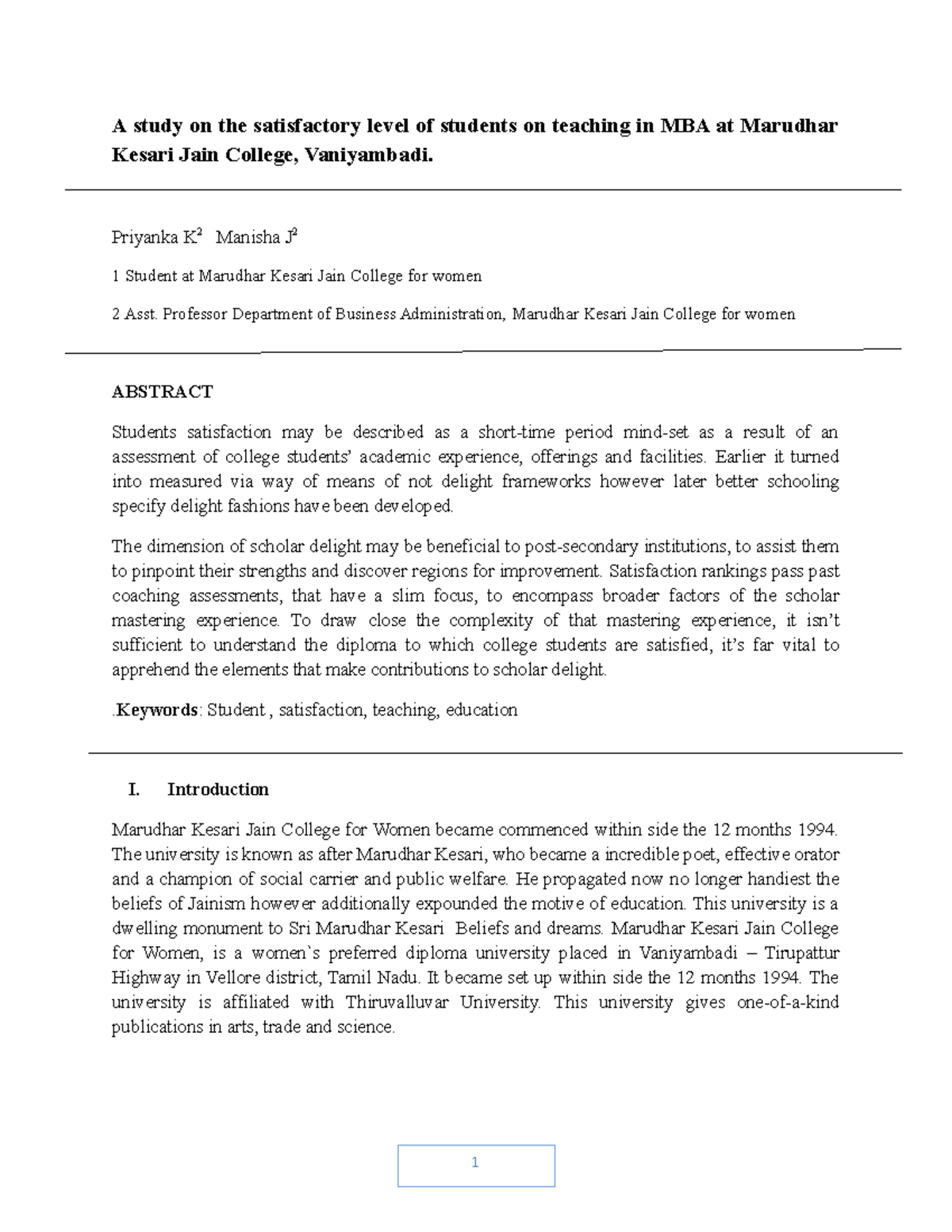 NOTES OF MBA MANAGEMENT - A study on the satisfactory level of students ...