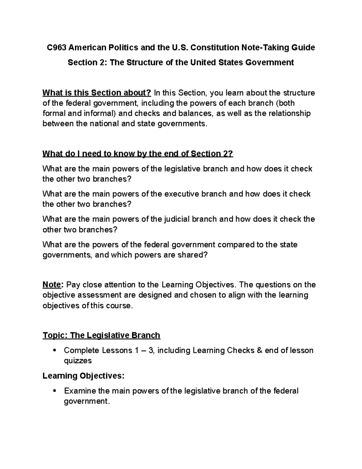 C963 Section 2 Note Taking Guide - C963 American Politics and the U ...