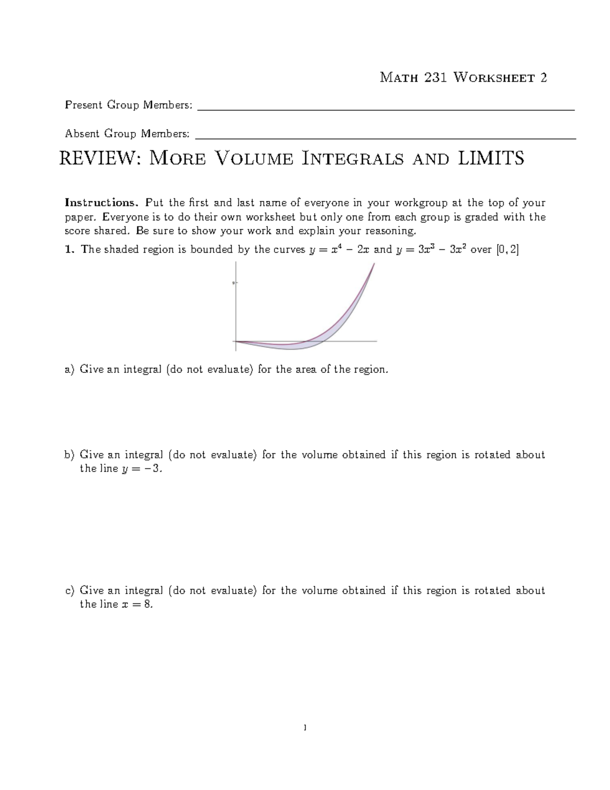 WS2 MATH231 review - A comprehensive view of calculus 2, a worksheet ...