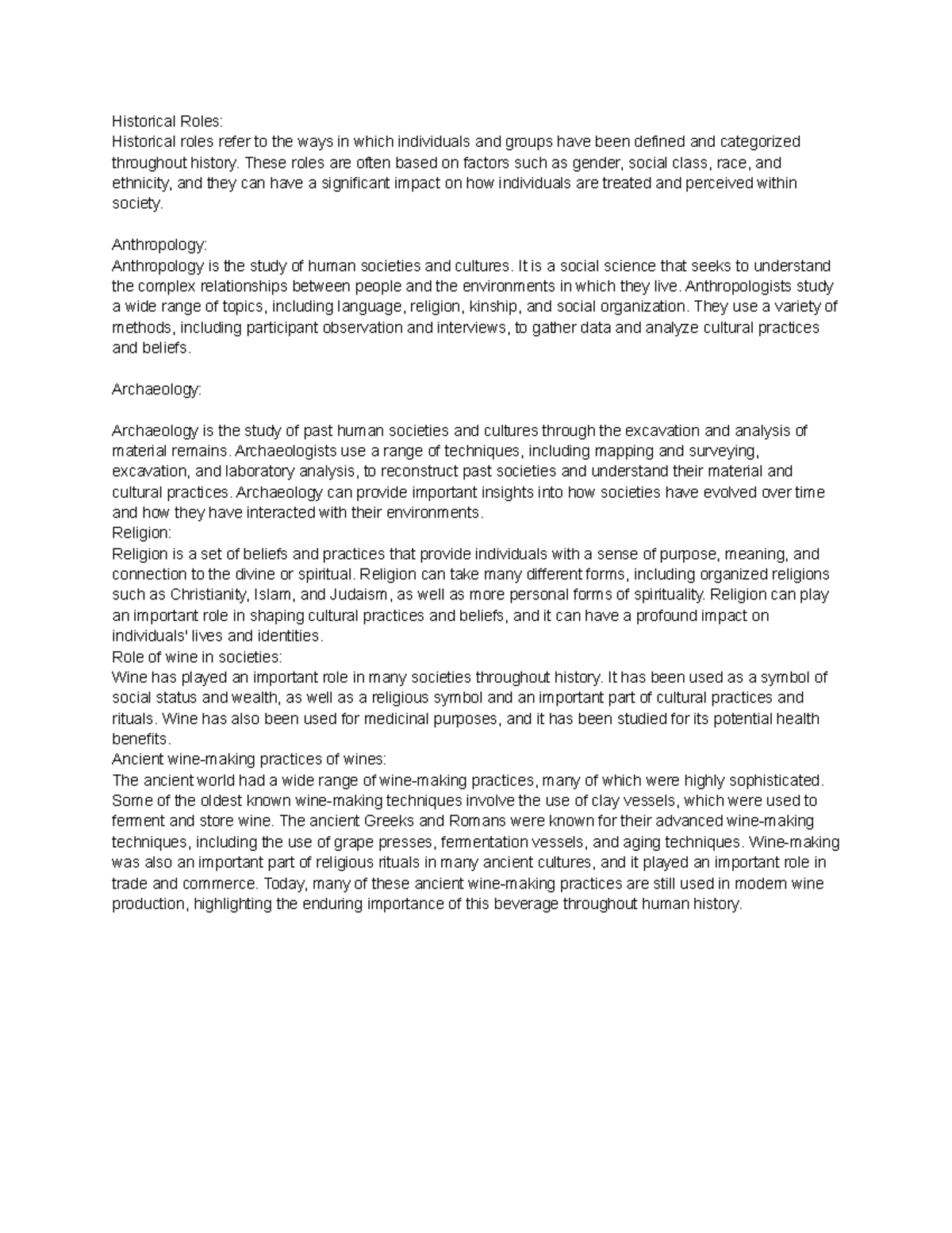 Historical Roles notes - Historical Roles: Historical roles refer to ...