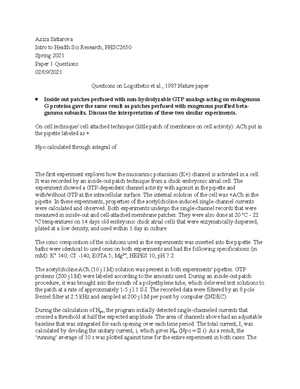 Paper 1 Questions - Here - Aziza Sattarova Intro to Health Sci Research ...