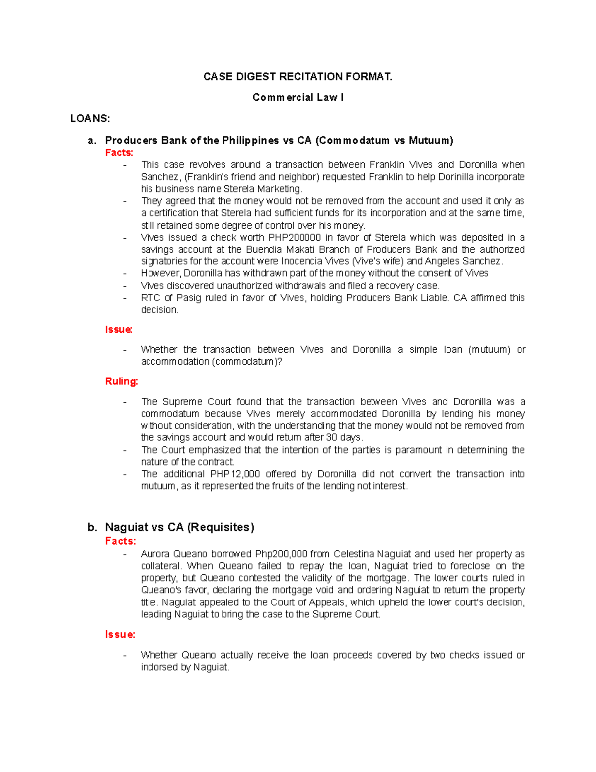 CASE Digest Recitation Format Comm Law 1 - CASE DIGEST RECITATION ...