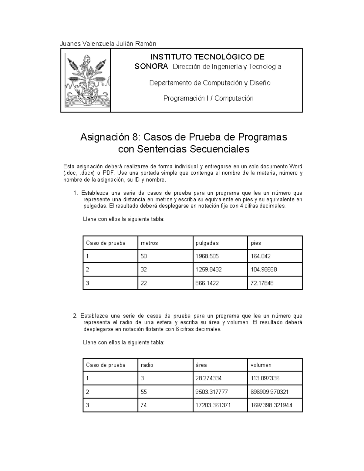 Asignación 08 Casos de Prueba de Programas con Sentencias SecuencialesTarea - Juanes Valenzuela ...