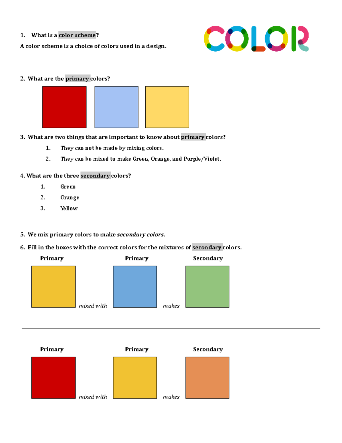 Copy of Color Scheme Worksheet - 1. What is a color scheme? A color ...