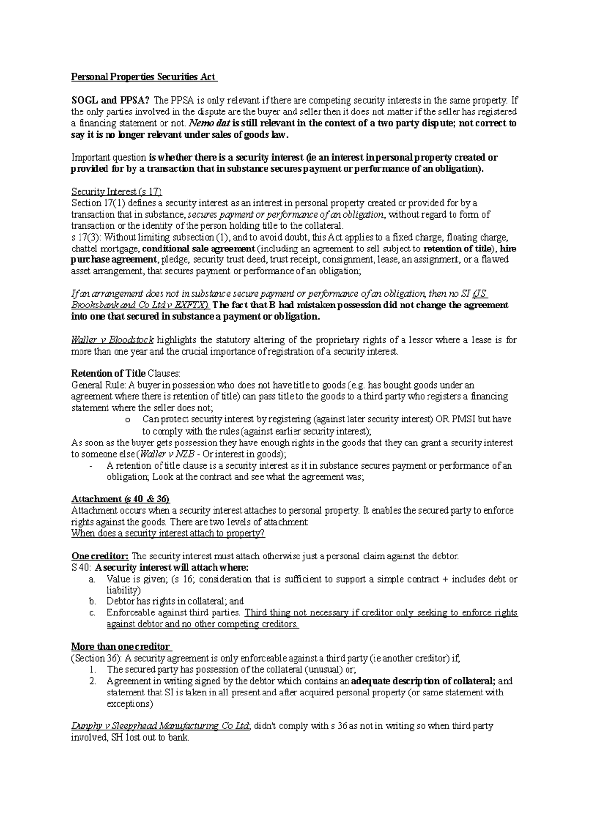 Personal Properties Securities Act cheat sheet - Personal Properties ...