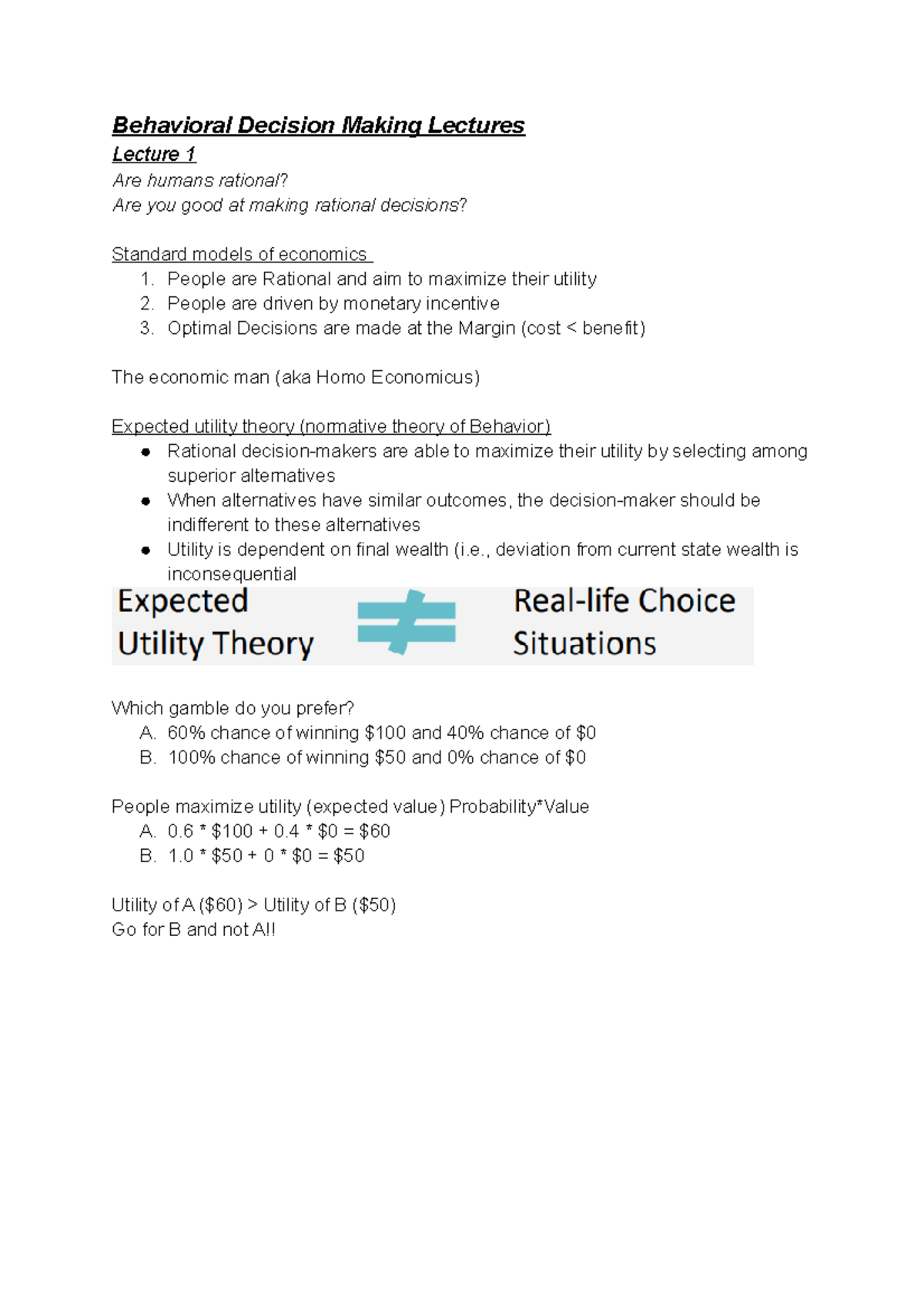 Behavioral Decision Making Lectures - Behavioral Decision Making ...