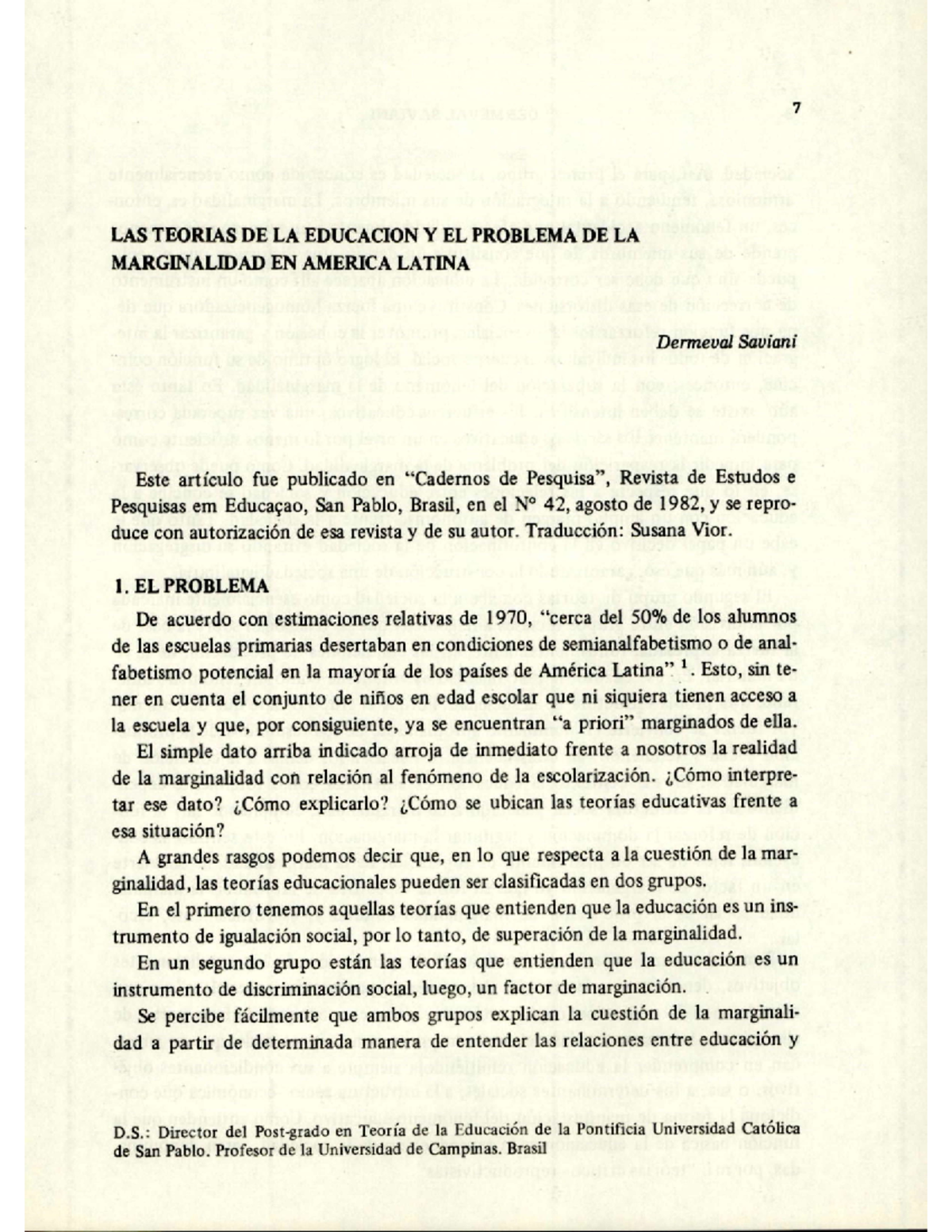 Saviani, D. (1983). Las teorías de la educación y el problema de la ...