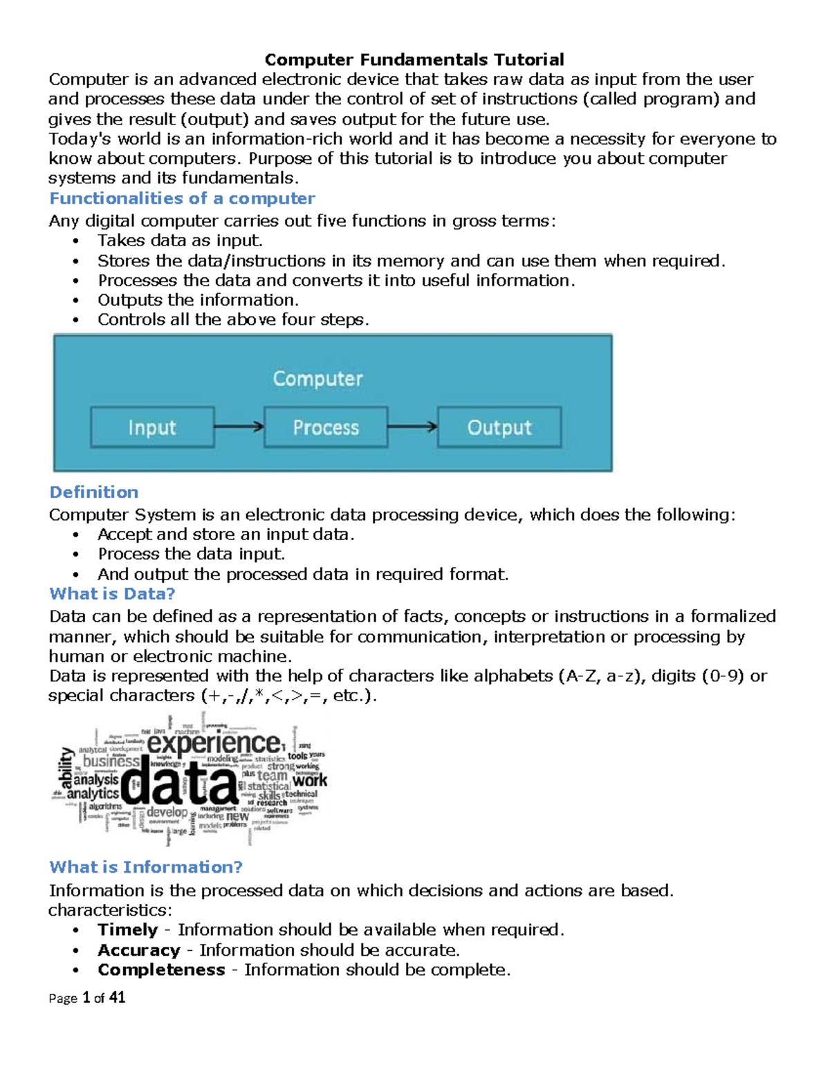 Computer Fundamental - Today's world is an information-rich world and ...