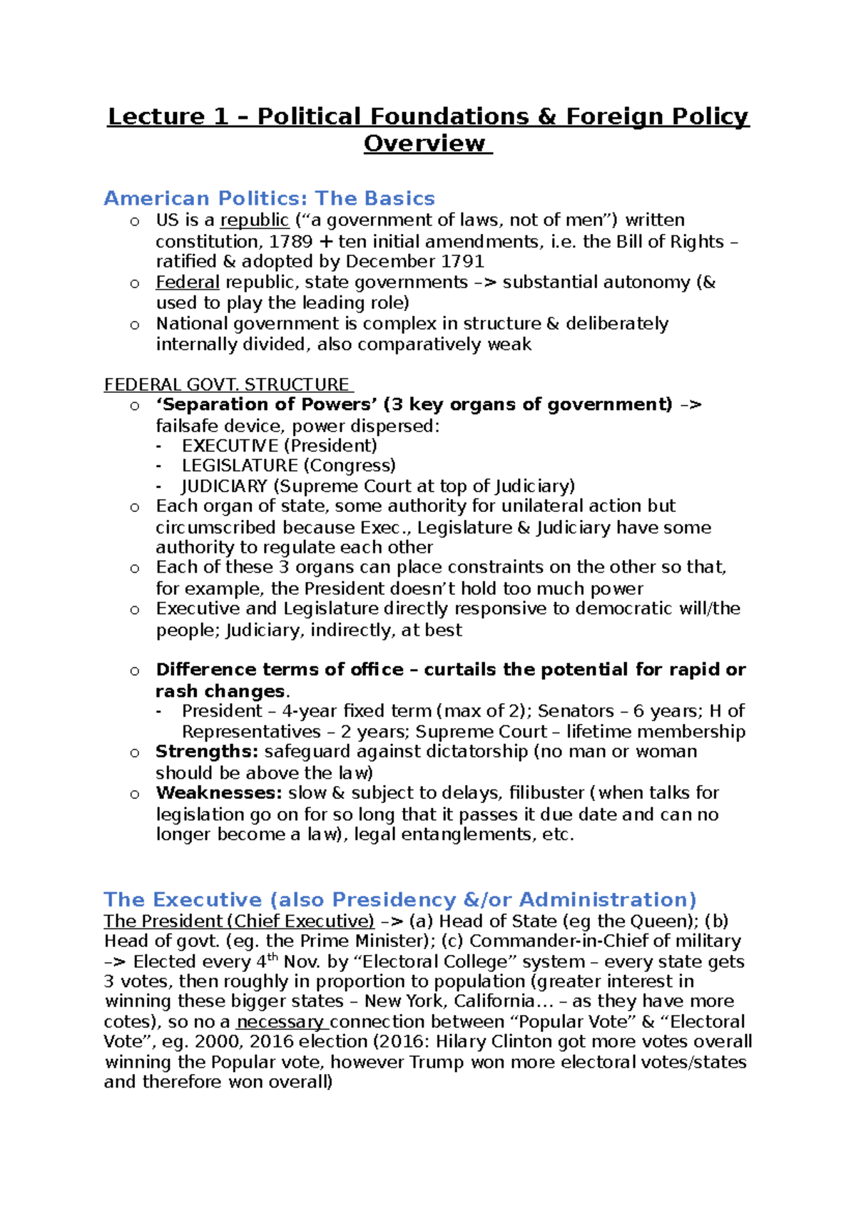 The American Political System - Lecture 1 – Political Foundations ...