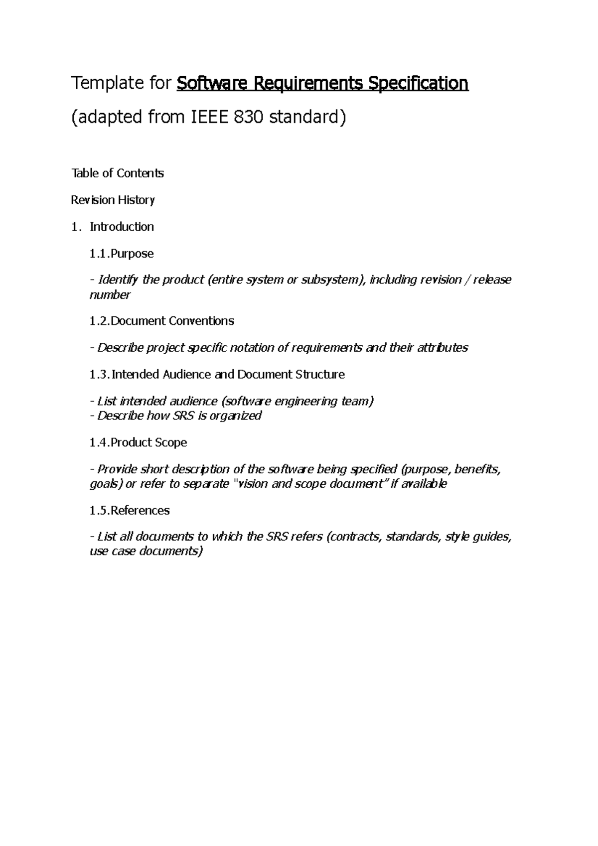 Template For Software Requirements Specification - Introduction 1
