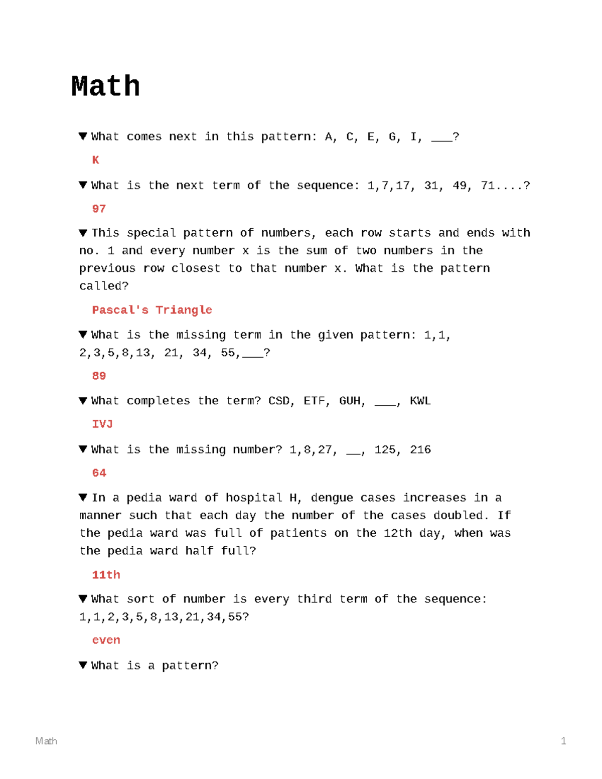 Math - Mathematics in the Modern World - Math What comes next in this ...