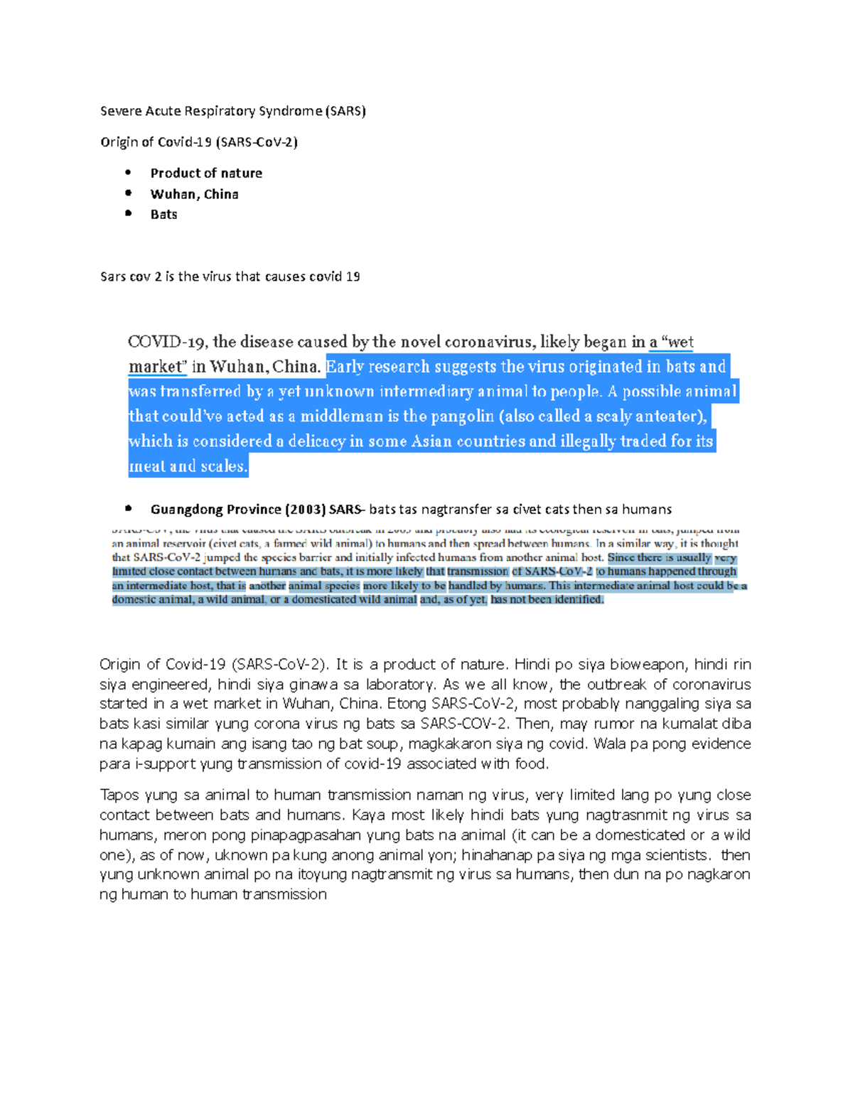Pe report - Lecture notes 1 - Severe Acute Respiratory Syndrome (SARS ...