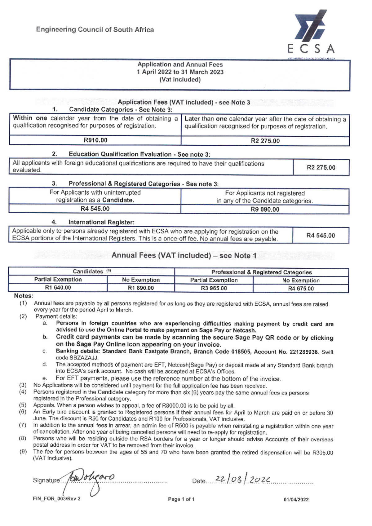 Application and Annual Fees for 2022-2023 - Engineering Council of ...