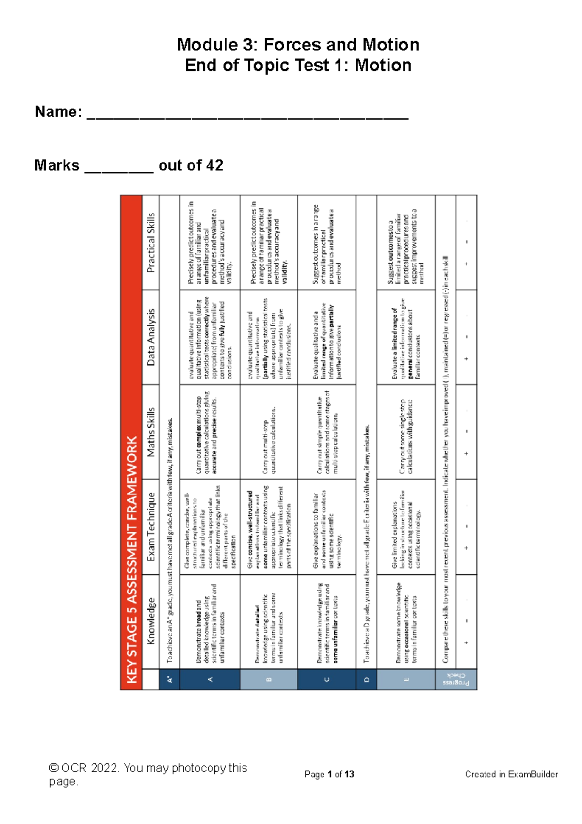 3. Motion assessment with MS - Module 3: Forces and Motion End of Topic ...