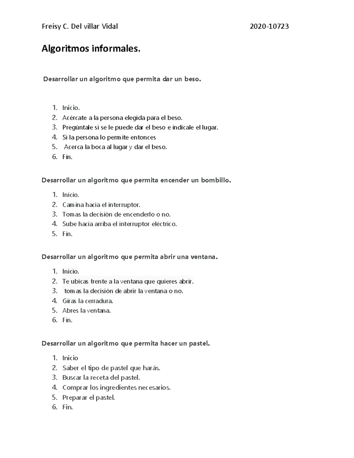 Algoritmos informales Freisy - Freisy C. Del villar Vidal 2020 ...