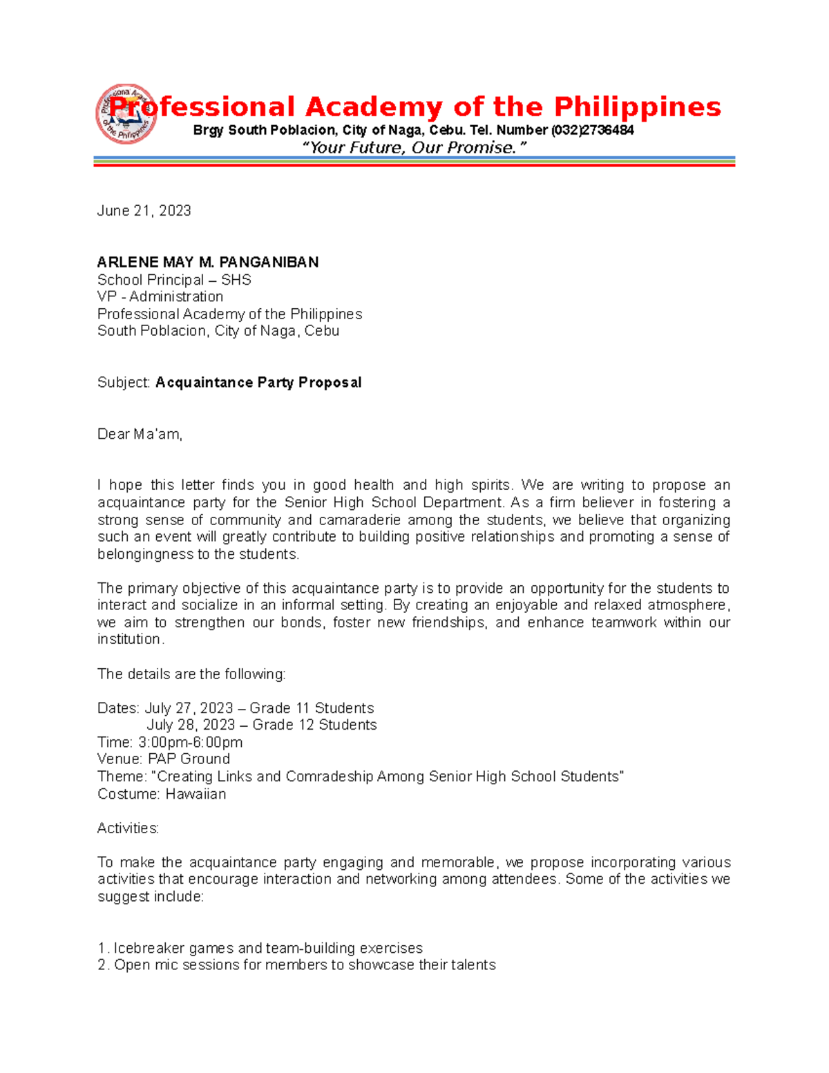 Acquaintance-Party-Proposal - Professional Academy of the Philippines ...