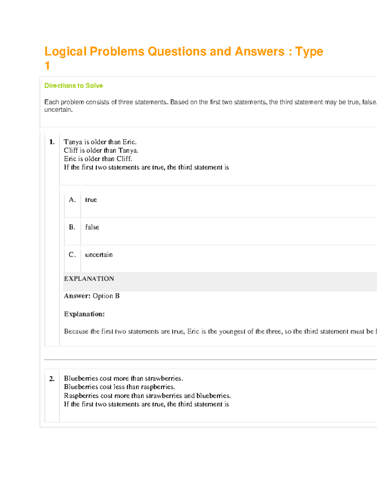Logical Problems Questions and Answers (1) - Based on the first two ...