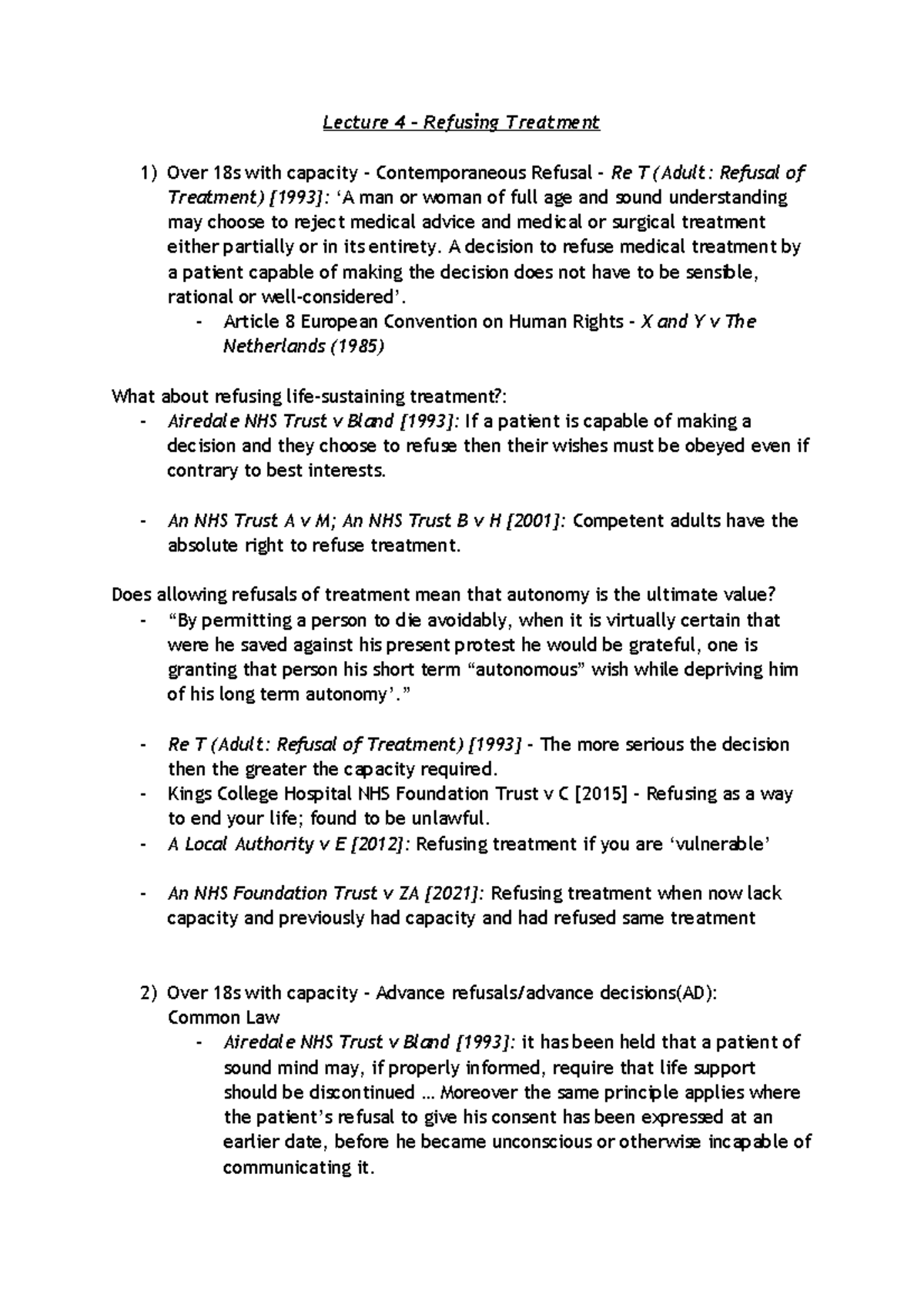 Lecture 4 - Refusing Treatment - Lecture 4 - Refusing Treatment Over ...