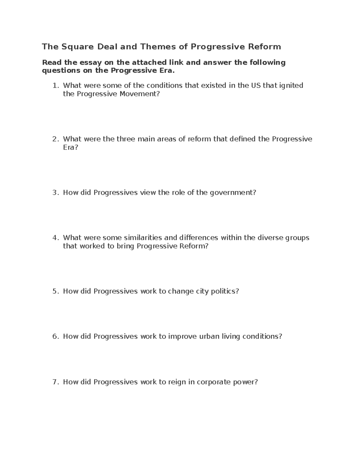 The Square Deal and Progressive Reform Essay Questions - The Square ...