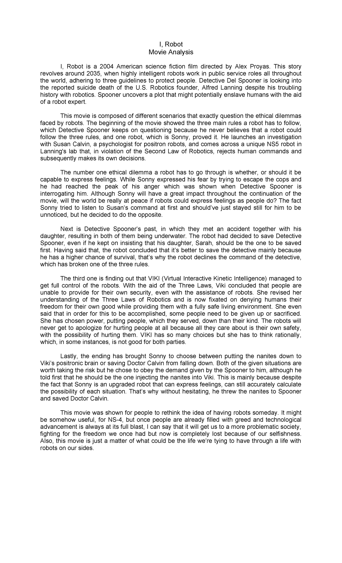 Movie Analysis - I, Robot - I, Robot Movie Analysis I, Robot is a 2004 ...