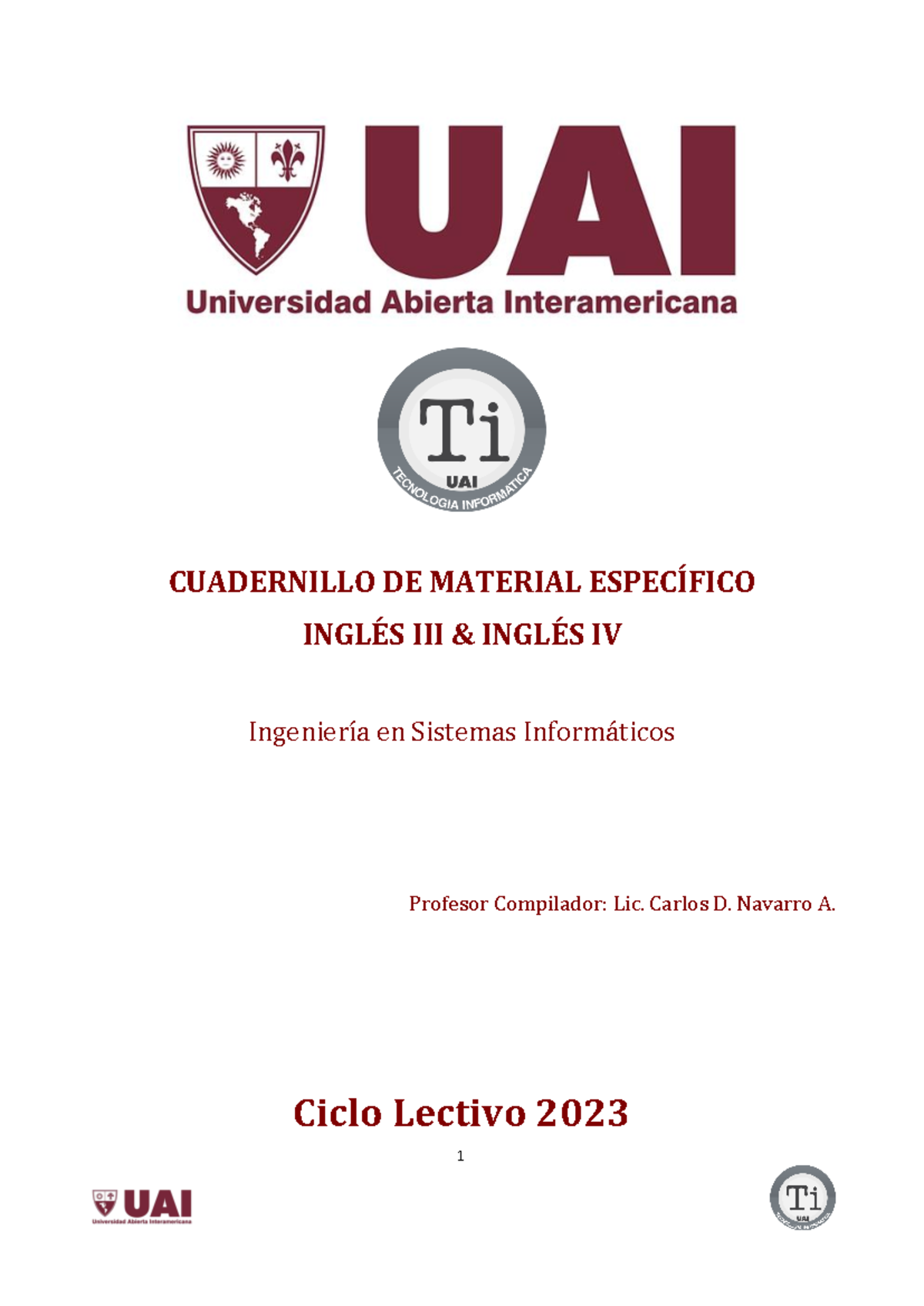 TI Textos Específicos Inglés III IV UAI 2023 - CUADERNILLO DE MATERIAL ESPECÍFICO INGLÉS III ...
