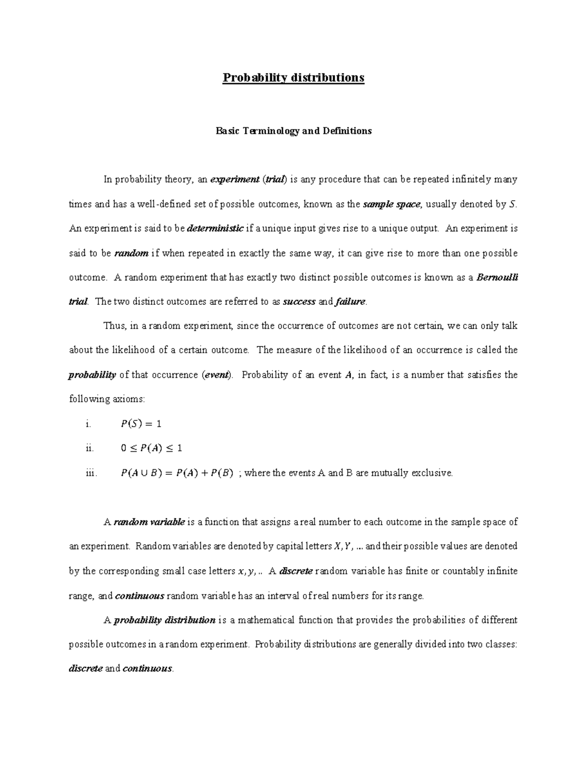 Probability distributions - Probability distributions Basic Terminology ...