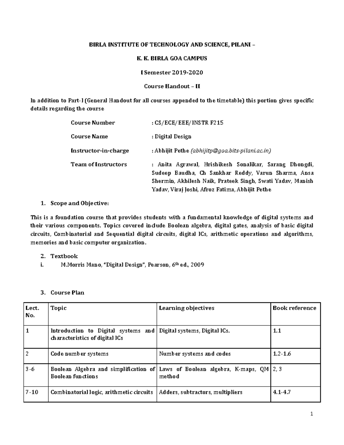 Handout 2019 2020 - info - Warning: TT: undefined function: 32 BIRLA INSTITUTE OF TECHNOLOGY AND ...