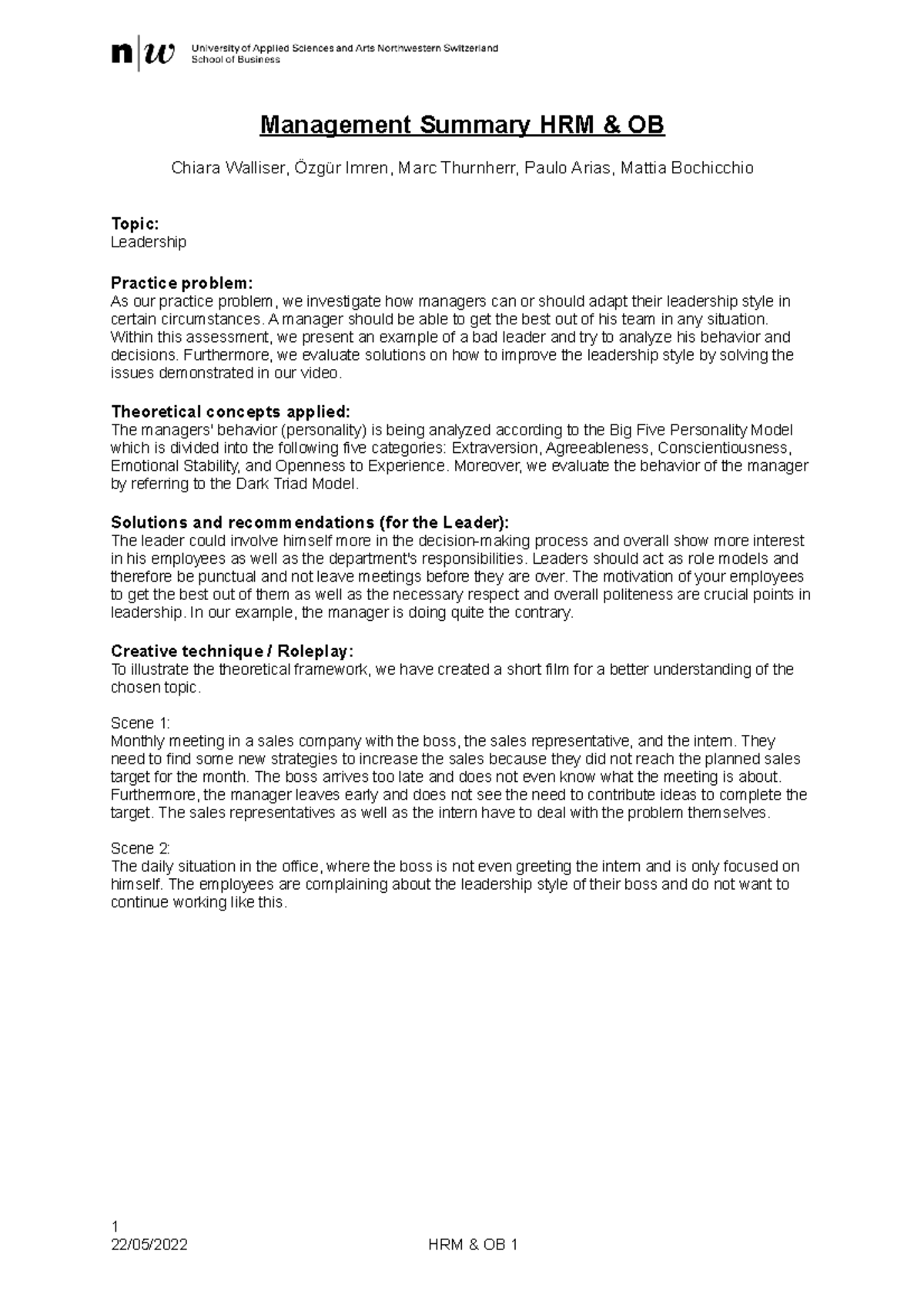 Management Summary - 2020 - Management Summary HRM & OB Chiara Walliser ...