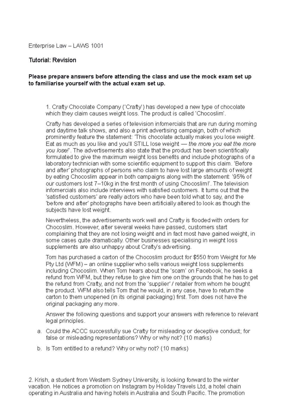 Revision tutorial questions - 200909 - UWS - Studocu