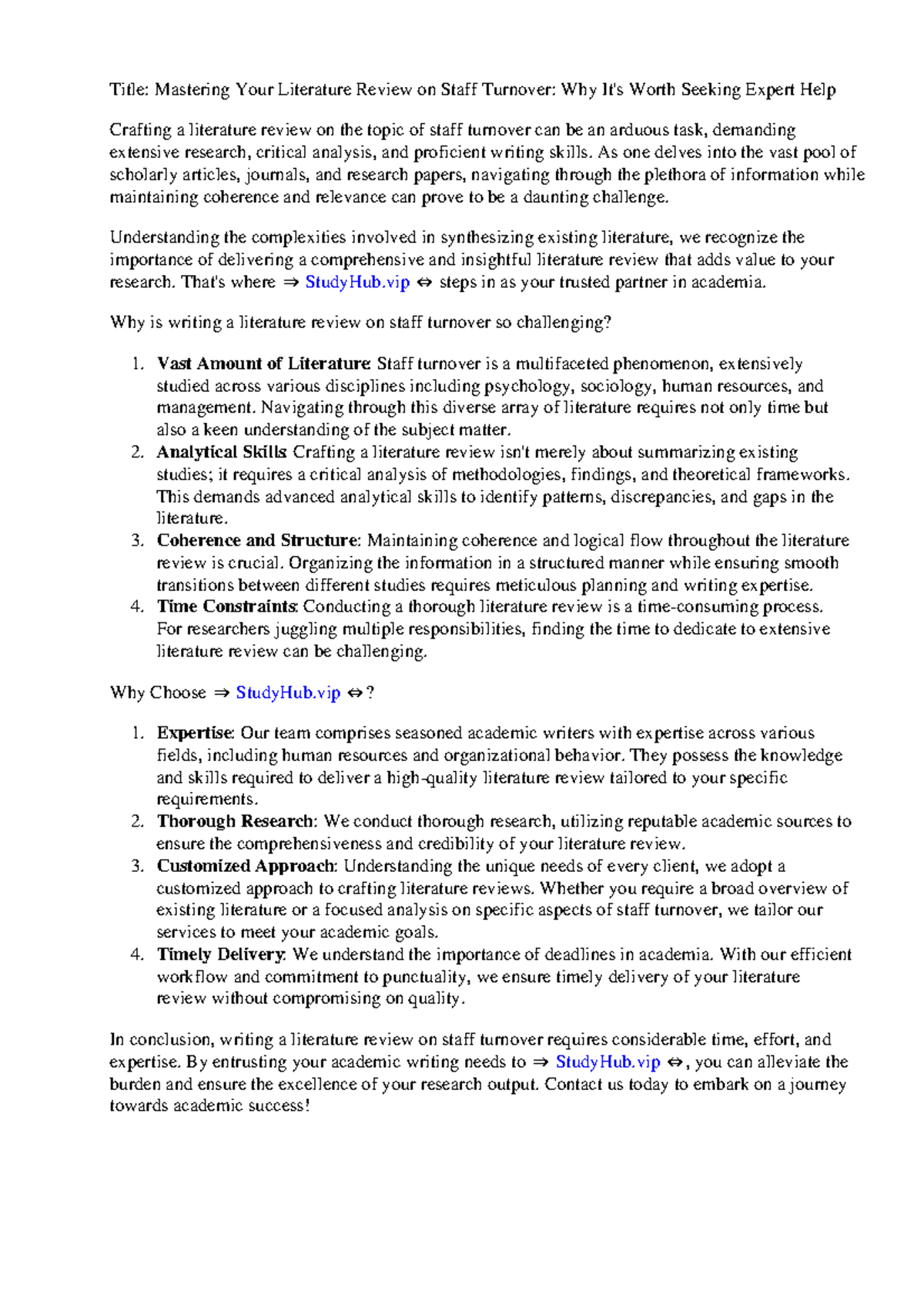 Literature Review Staff Turnover - Title: Mastering Your Literature ...