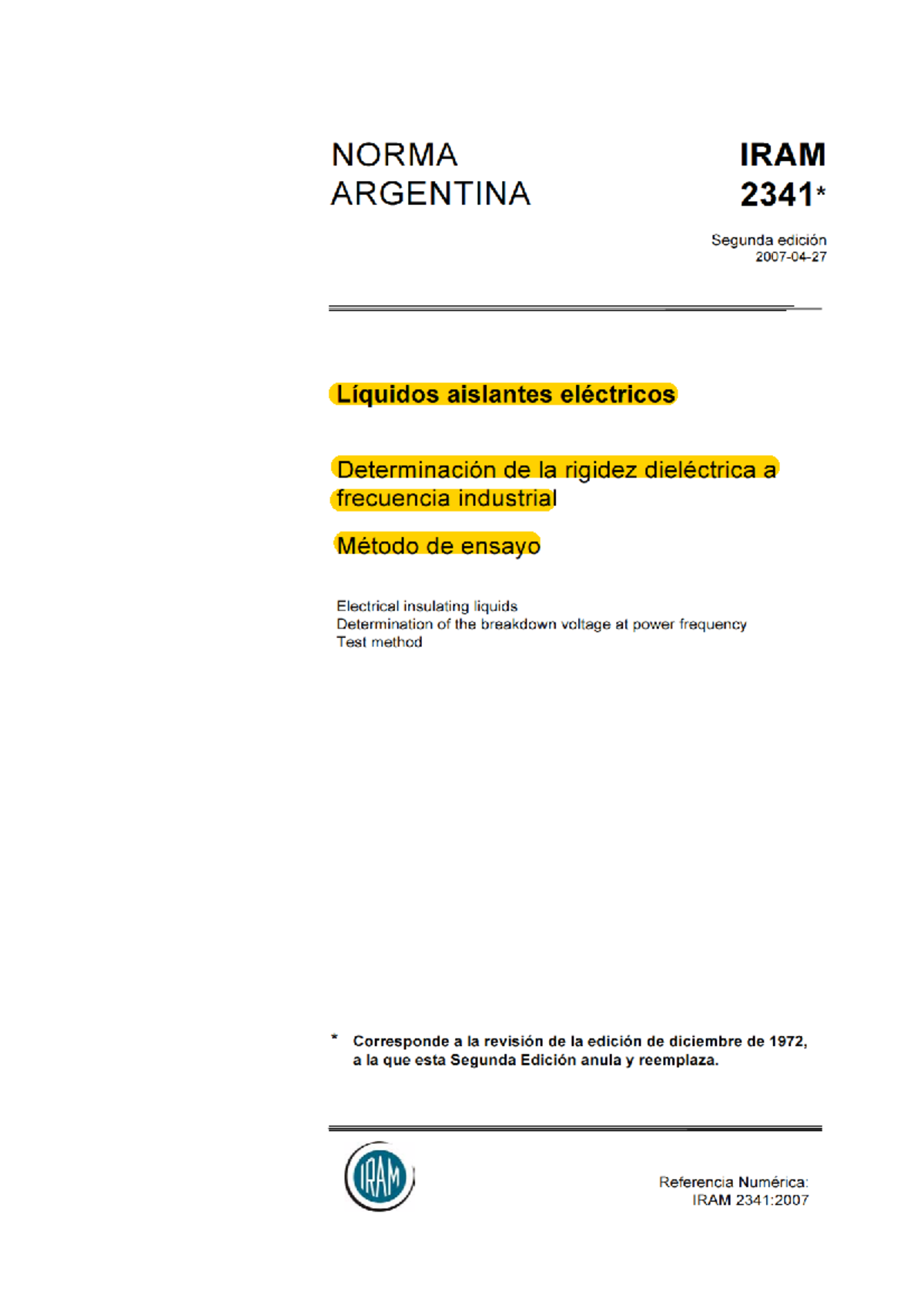IRAM 2341 - IRAM 2341 - Instalaciones Eléctricas - Studocu