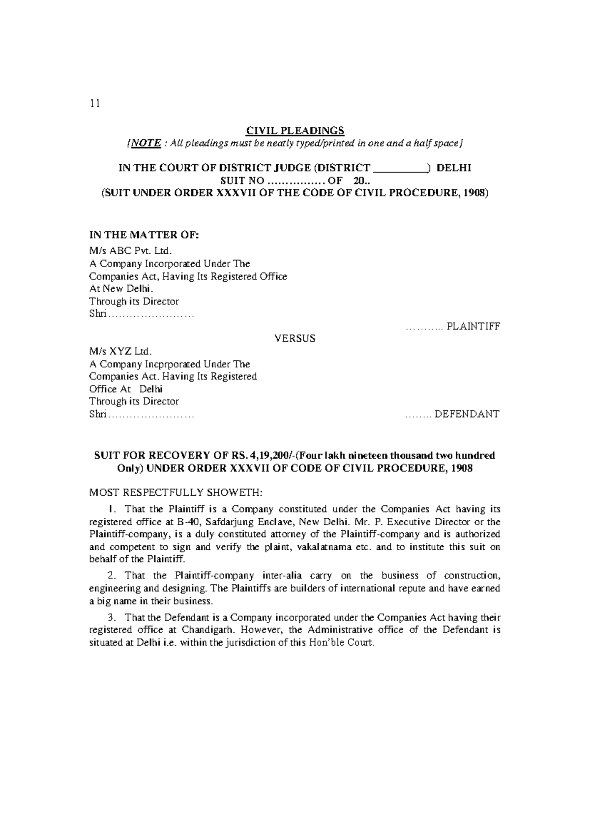 Civil Pleadings- Draft - CIVIL PLEADINGS [NOTE : All pleadings must be ...