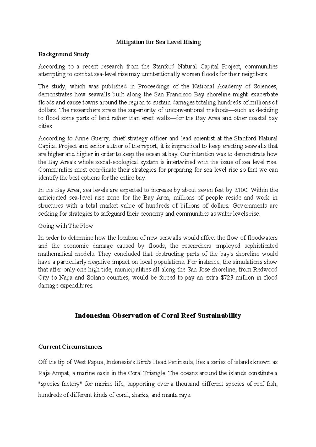 Summary 4 - example of summarizing. - Mitigation for Sea Level Rising ...