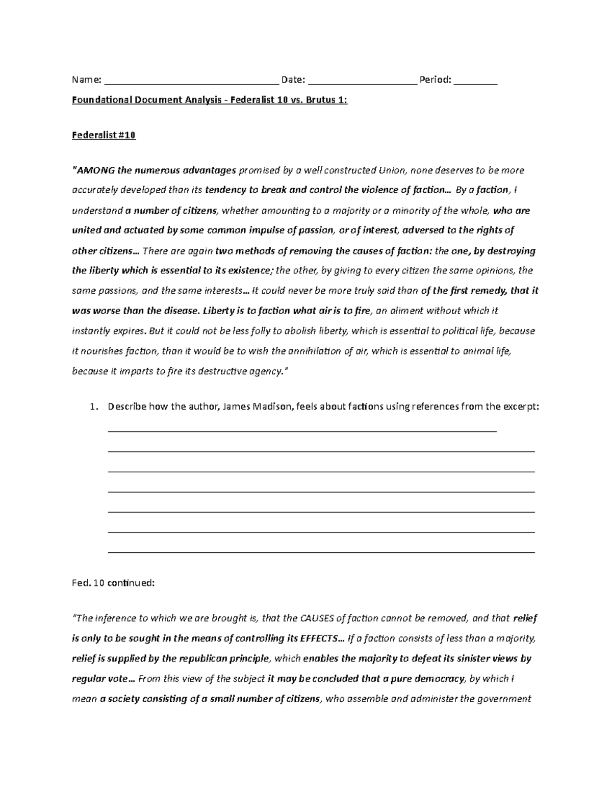 Answer Key Foundational Document Analysis - Name ...